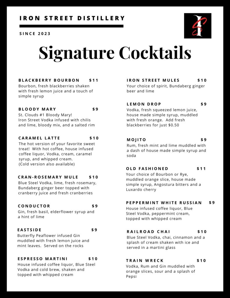 Our Menu - Iron Street Distillery